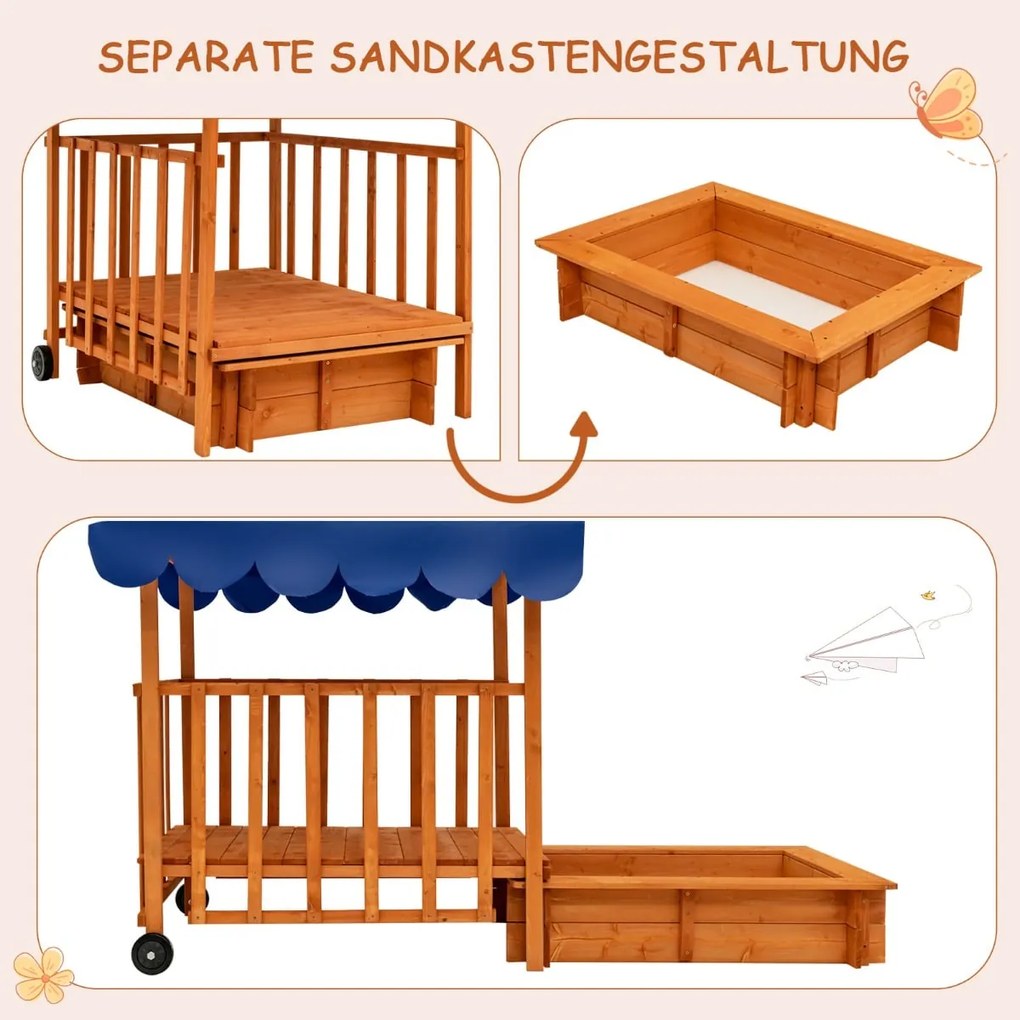Costway Dřevěné pískoviště pro děti Dětská herna s Playhouse Natural + Blue