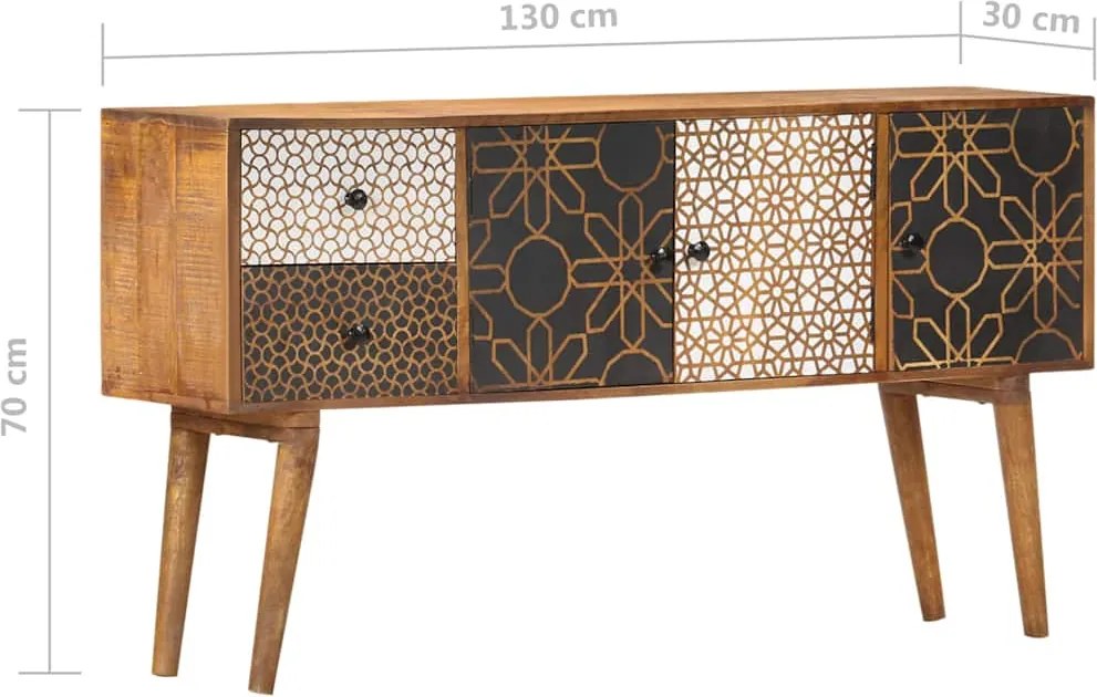 Příborník s potiskem 130 x 30 x 70 cm masivní mangovník 247917