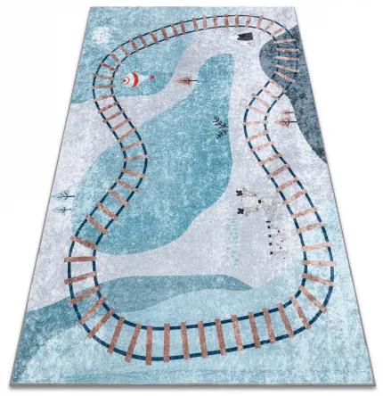 Dywany Luszczow Dětský kusový koberec JUNIOR 52243.801 pratelný  Koleje pro děti protiskluz, modrý Rozměr koberce: 120 x 170 cm