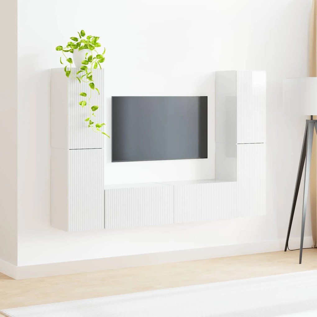 Sestava TV skříněk 6 ks Bílá s vysokým leskem Kompozitní dřevo 3409109