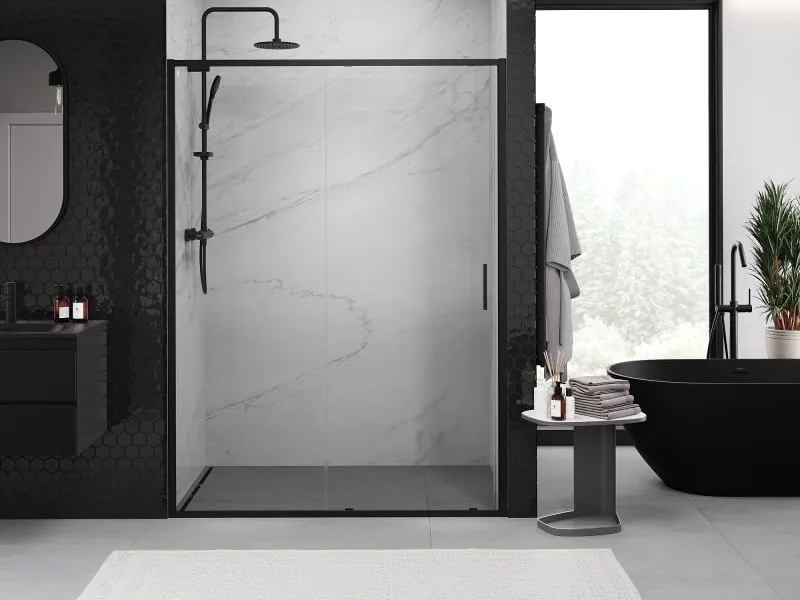Mexen Exo sprchové dveře posuvné 160 cm, transparentní, černé - 8151-160-000-70-00