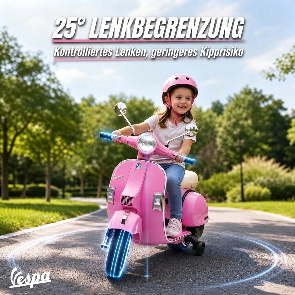 AIYAPLAY dětská elektrická Vespa PX150, Li-ion baterie, růžová