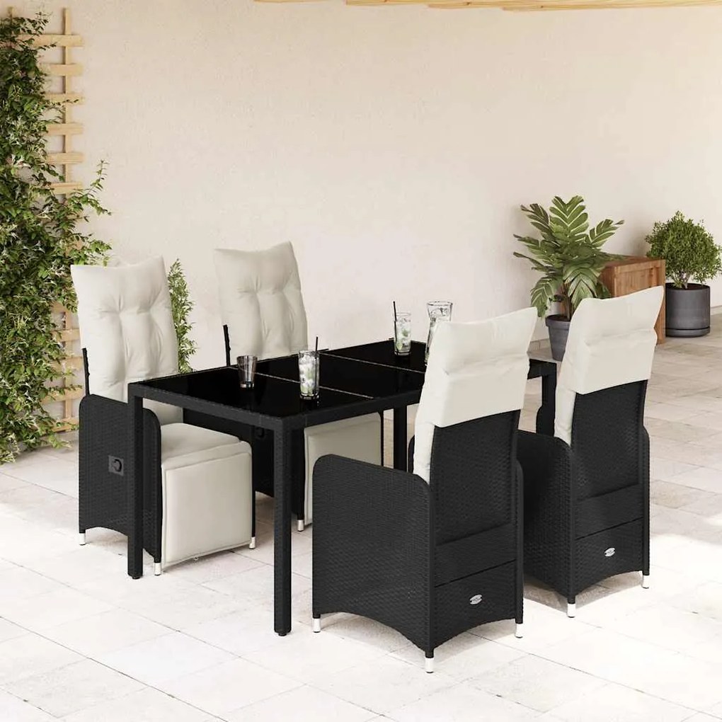 5dílný zahradní bistro set s poduškami černý polyratan 3277137