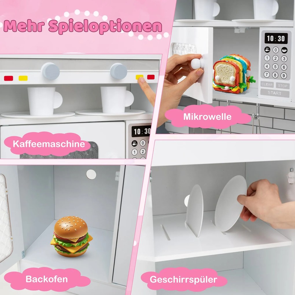 Costway Dřevěná kuchyňská hrací sada se světlem a zvukem, velká modulární