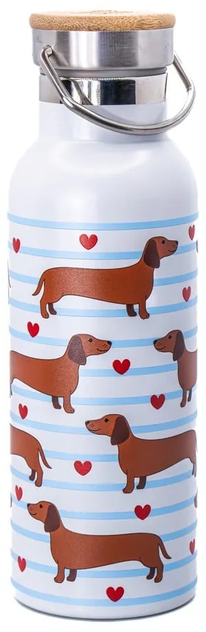 Světle modrá/hnědá cestovní nerezová lahev 425 ml Sausage Dog – Sass & Belle
