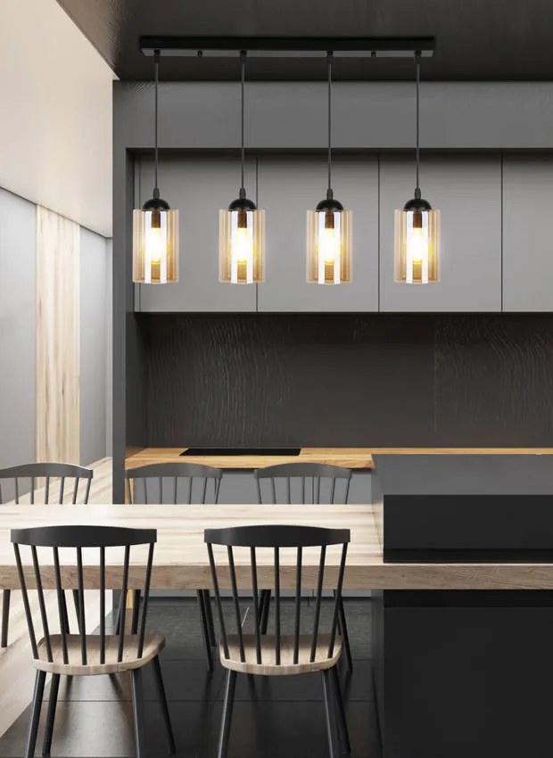 Candellux Černo-hnědý závěsný lustr Bistro pro žárovku 4x E27