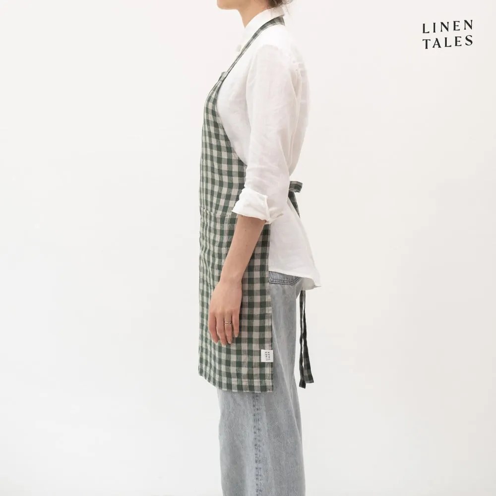 Lněná zástěra Forest Green Gingham – Linen Tales