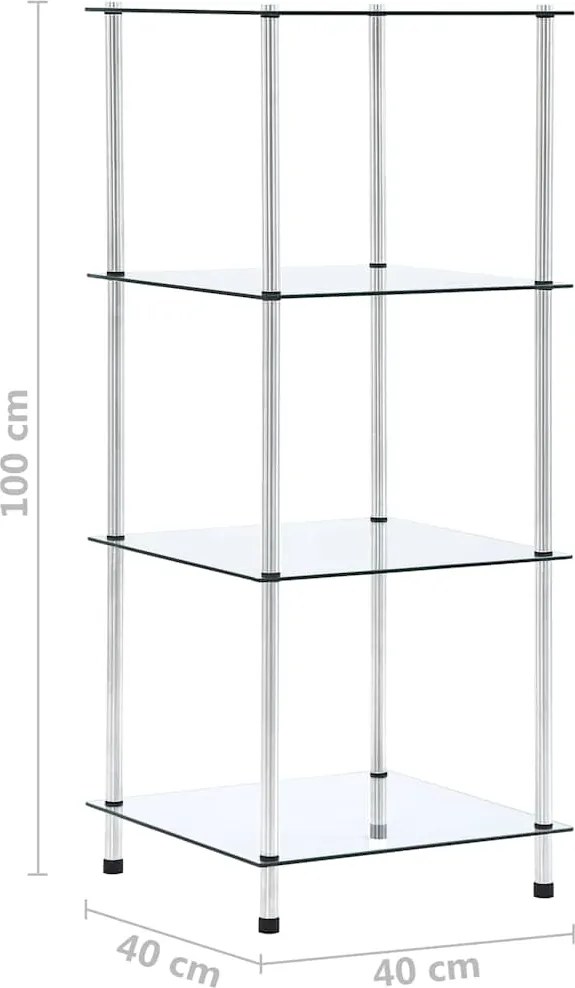4patrová police průhledná 40 × 40 × 100 cm tvrzené sklo 249505