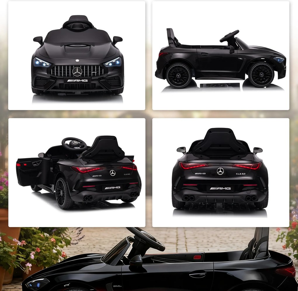 AIYAPLAY Dětské elektrické auto, design Mercedes, 12V motory, dálkové ovládání, LED světla, hudba, pro děti 3-6 let, černá