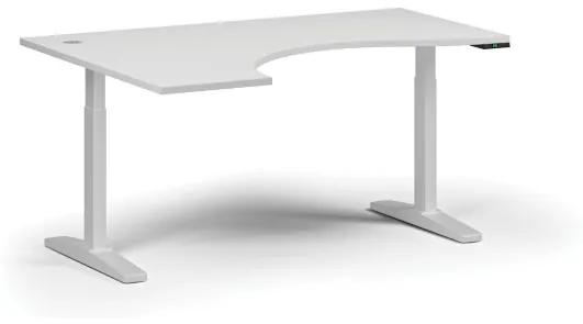 Výškově nastavitelný stůl, elektrický, 675-1325 mm, ergonomický levý, deska 1600x1200 mm, bílá podnož, bílá
