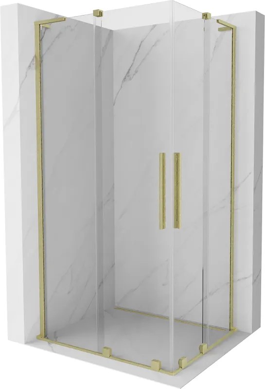 Mexen Velar L Duo, sprchový kout s posuvnými dveřmi 90 x 80 cm, 8mm čiré sklo, zlatá matná, 871-090-080-02-03-55