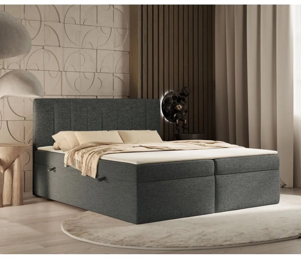 Tmavě šedá boxspring postel s úložným prostorem 160x200 cm Novento – Maison de Rêve