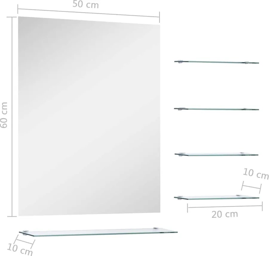 Nástěnné zrcadlo s 5 poličkami stříbrné 50 x 60 cm 249444