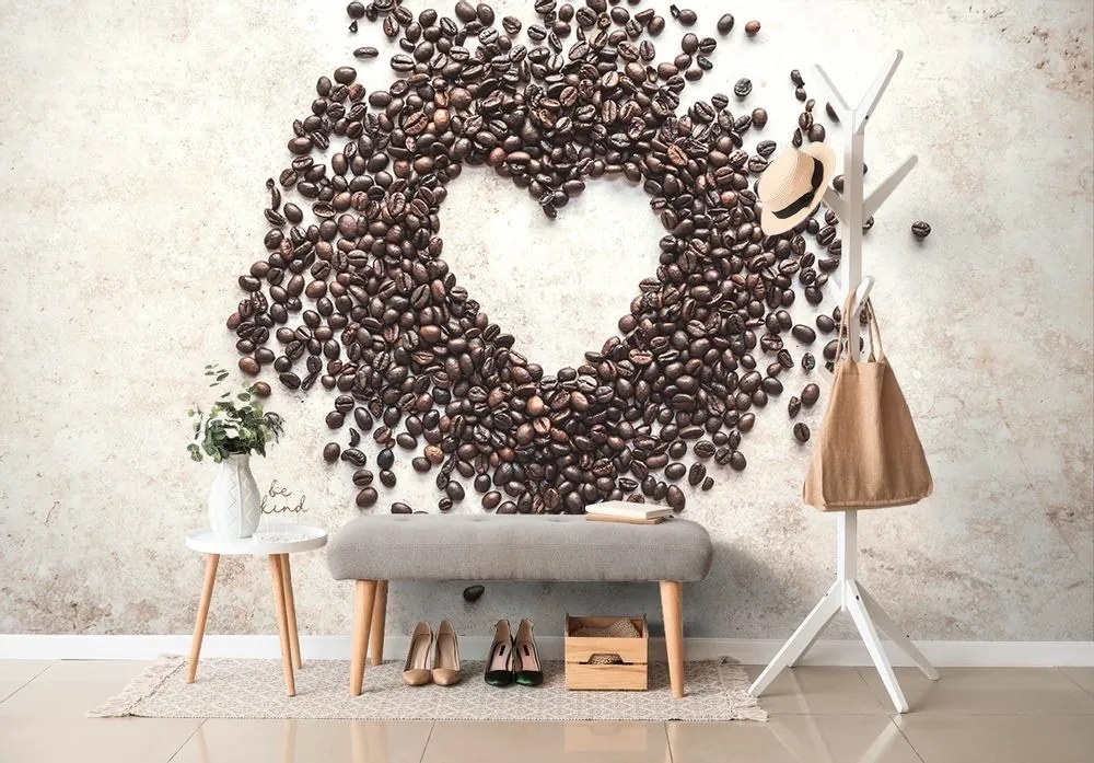 Tapeta kávové srdce - 150x100 cm