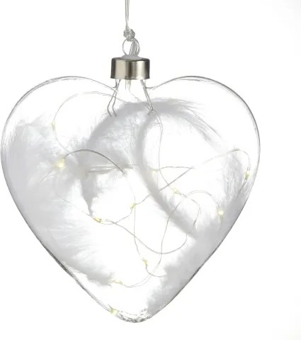 BOLTZE LED- Skleněné srdce s peřím pr 15 cm