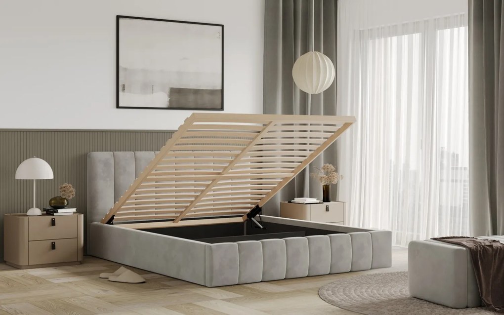 Postel RIMINI 140x200 s úložným prostorem - bouclé - černá