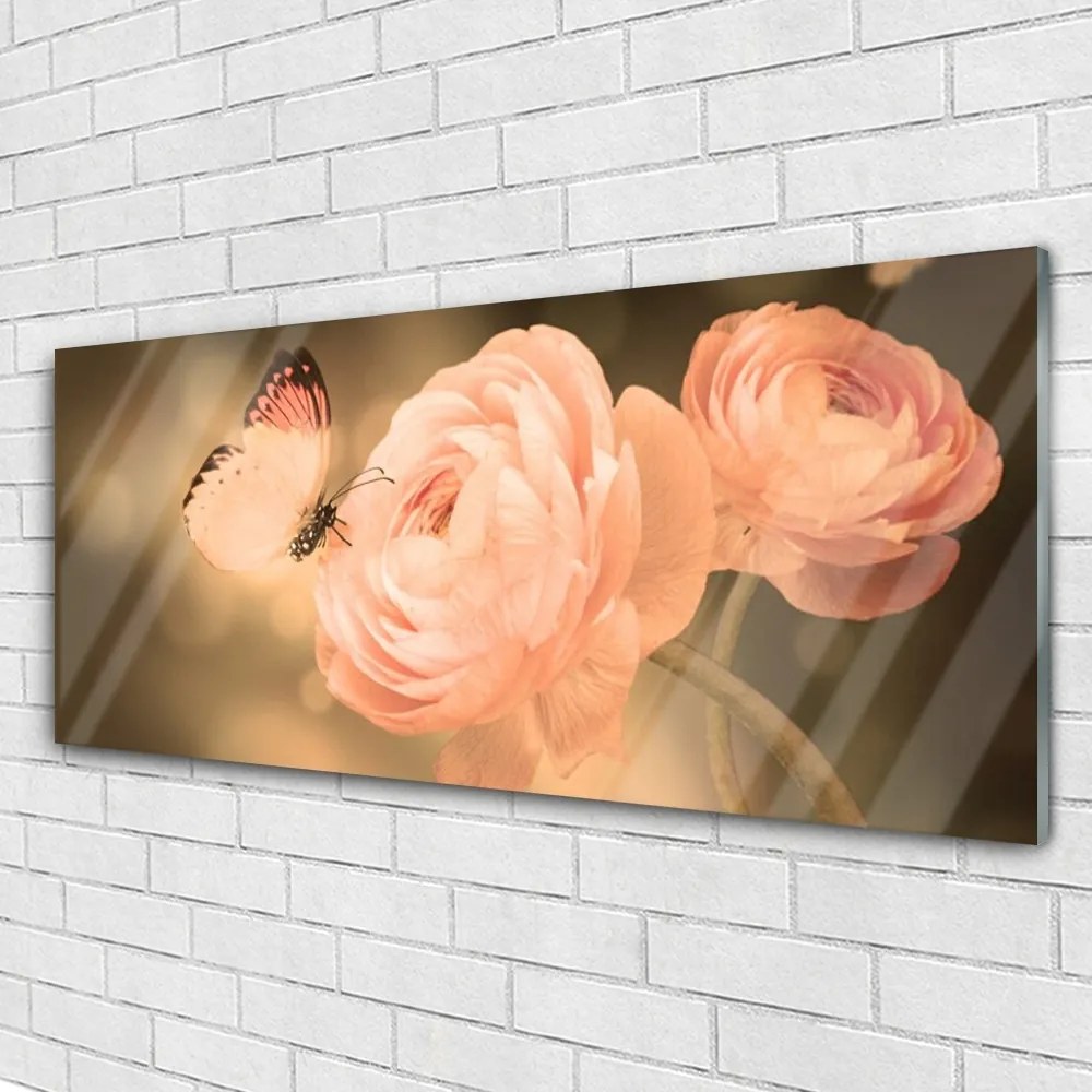 akrylový obraz Motýl Růže Příroda 125x50 cm