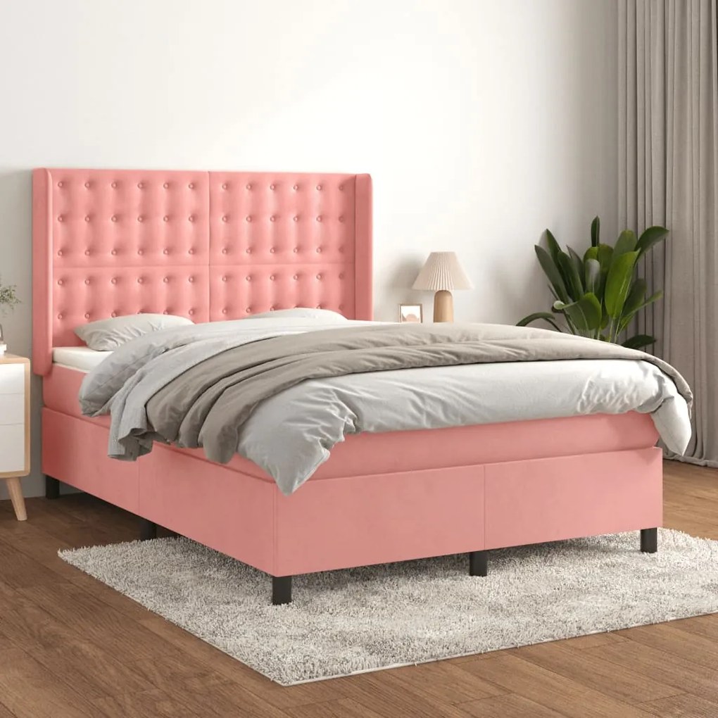 Box spring postel s matrací růžová 140x190 cm samet 3132920