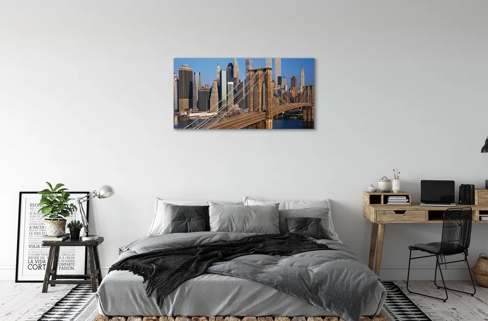 Obrazy na plátně Bridge Mrakodrapy river 100x50 cm
