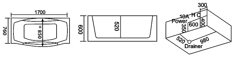 BPS-koupelny Hydromasážní vana HYD-UR931 170x76 s ohřevem vody