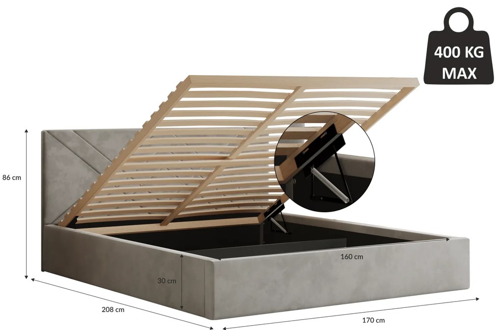 Postel PADWA 160x200 světlešedá s úložným prostorem