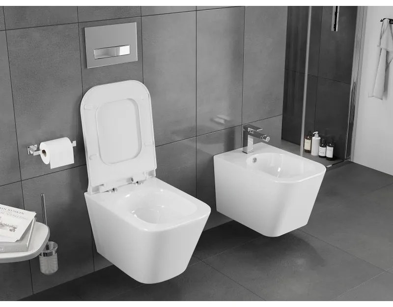 Mexen Teo, závěsná WC mísa 510x345x340 mm, Rimless Tornádo + WC sedátko z duroplastu, bílá lesklá, 30850700T