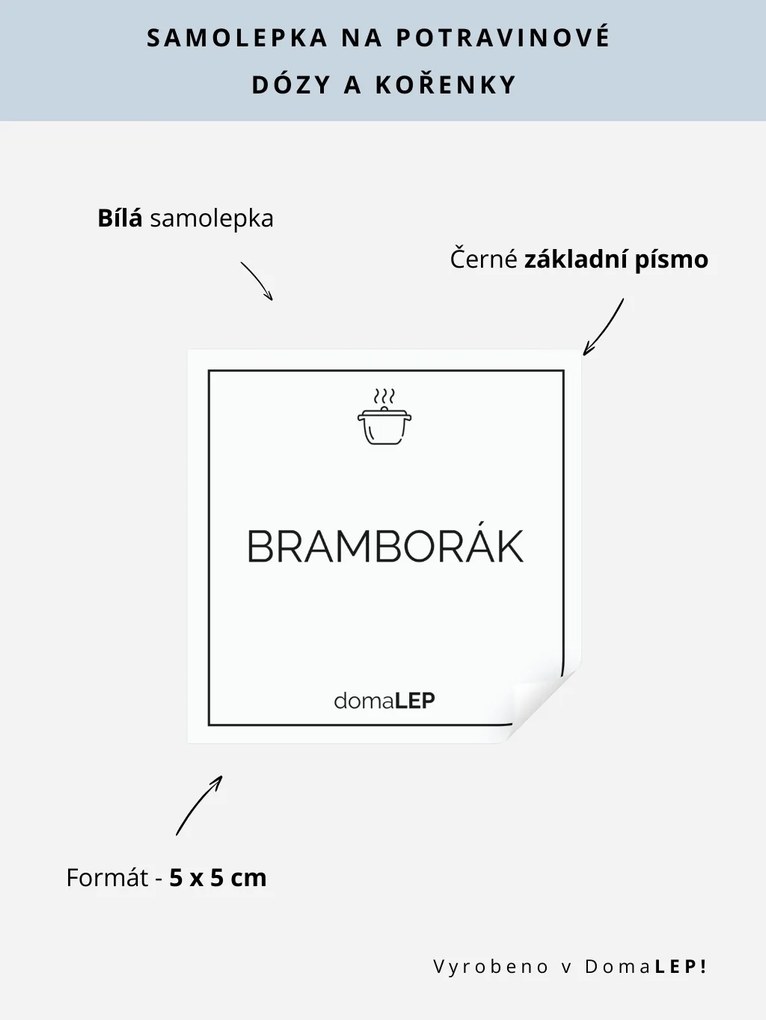 Samolepka na kořenky BRAMBORÁK bílá 5 × 5 cm základní písmo