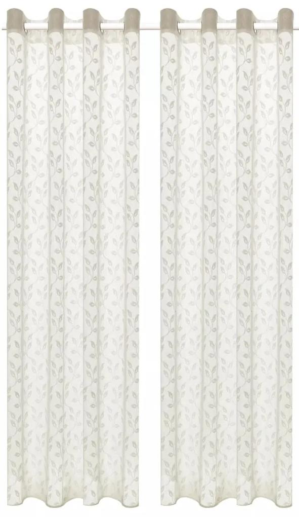 Pletené průsvitné závěsy - 2 ks - smetanové listy | 140x245 cm