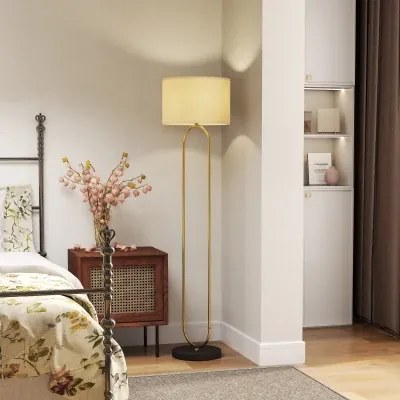 HOMCOM Stojací lampa s lněným stínidlem a objímkou E27, moderní styl, nožní spínač pro obývací pokoj a ložnici, 156 cm, zlatá a černá
