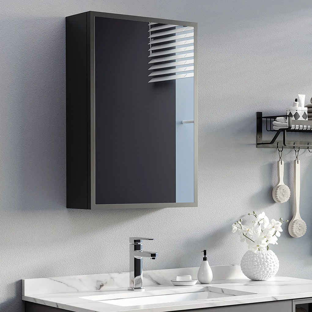 kleankin zrcadlová skříňka Moderní nástěnná skříňka se zrcadlem 3 vrstvy černá 40x15x60 cm pro koupelnu a úsporu místa