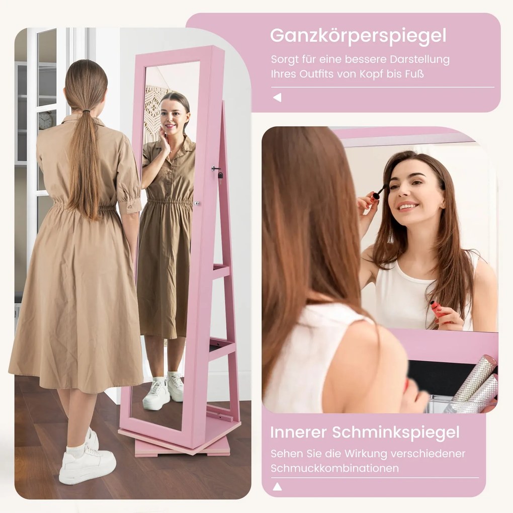 Costway Šperkovnice otočná o 360° se zrcadlovou skříňkou