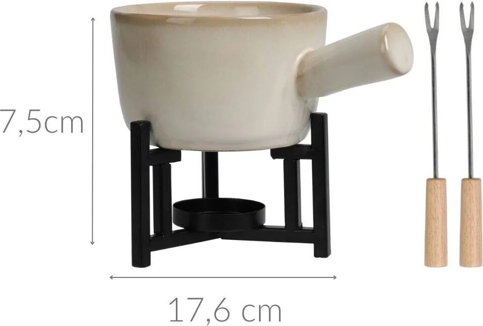Sada na sýrové fondue, porcelánový hrnec, 2 vidličky