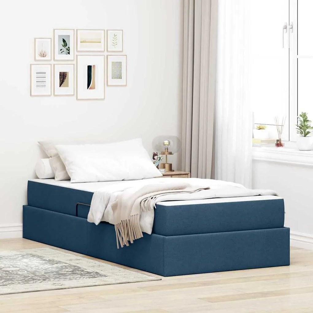 Postel s úložným prostorem a matrací Modrá 100 x 200 cm 3399645