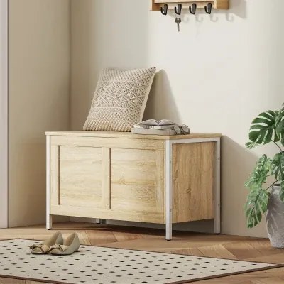 HOMCOM úložný truhla do ložnice 95 L s víkem, úložná lavice s bezpečnostními panty 80x40x50 cm dub
