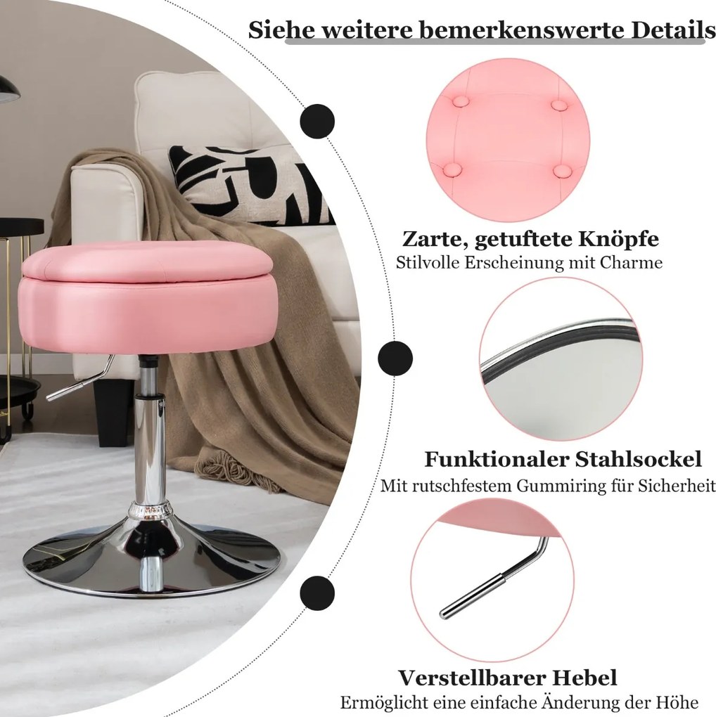 Costway Stolička na make-up s úložným prostorem otočná o 360° taburetka z umělé