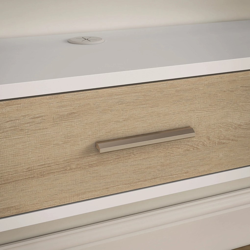 HOMCOM Nástěnný TV stojan, skříňka na TV pro televize až 50 palců s 2 otevřenými přihrádkami a skříňkou s klopným víkem 120L x 26W x 16H cm Bílá