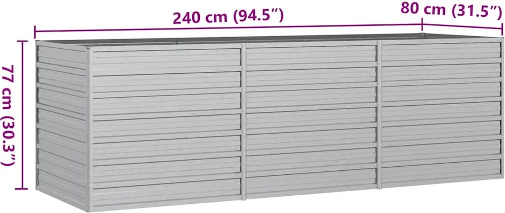 Zahradní vyvýšený záhon 240x80x77 cm pozinkovaná ocel stříbrný 316886