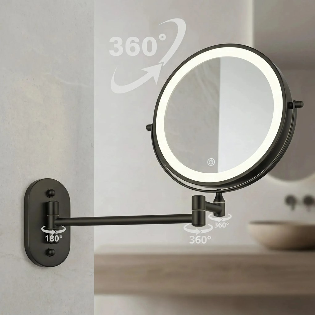 Rea Kosmetické zrcadlo ⌀20 cm s regulovatelným LED osvětlením HOM-70000 černé