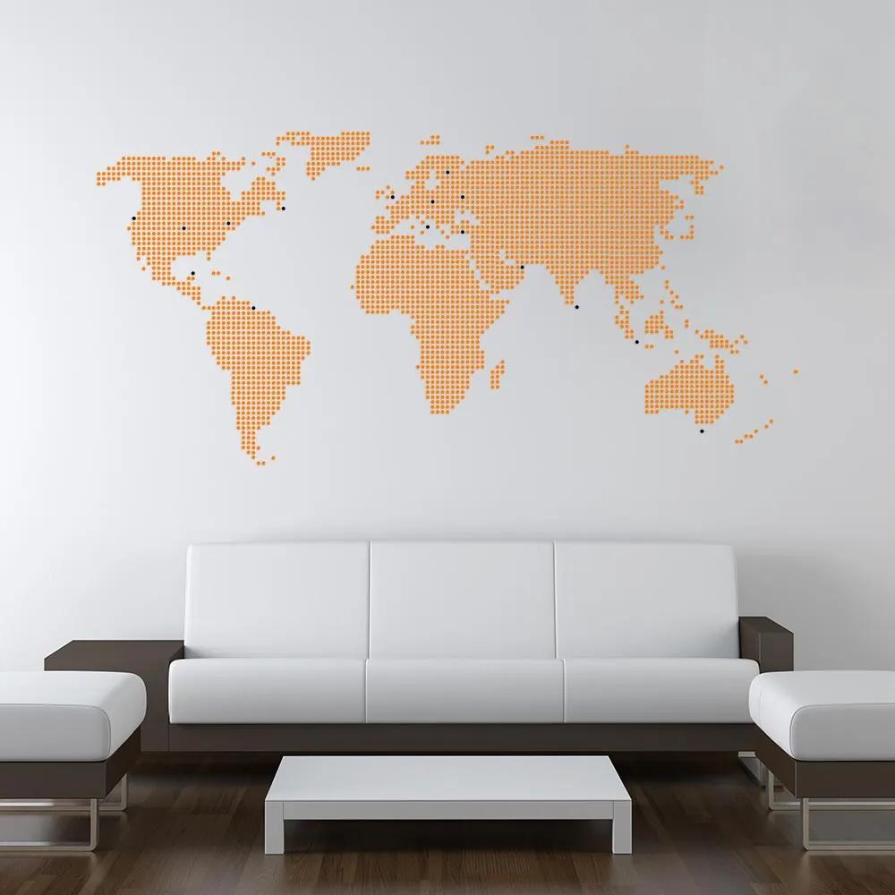GLIX Mapa světa z teček - samolepka na zeď Oranžová 200 x 100 cm
