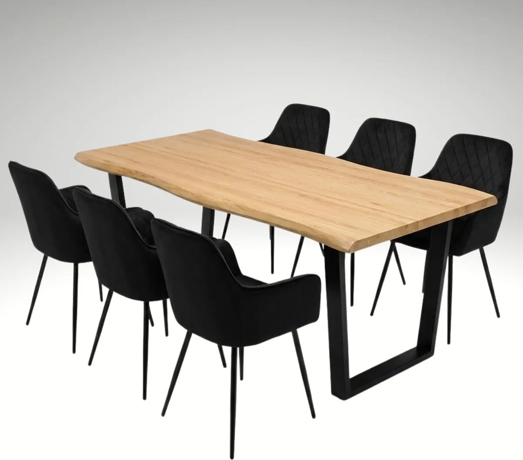 Vikio Jídelní set pro 6 osob 180x90 cm dub noha U černá židle s područkami VJS168-6C