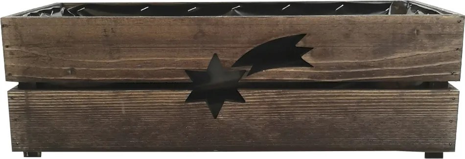 AMADEA Dřevěný vánoční truhlík s kometou tmavý, uvnitř s černou fólií, 52x21,5x17cm, český výrobek