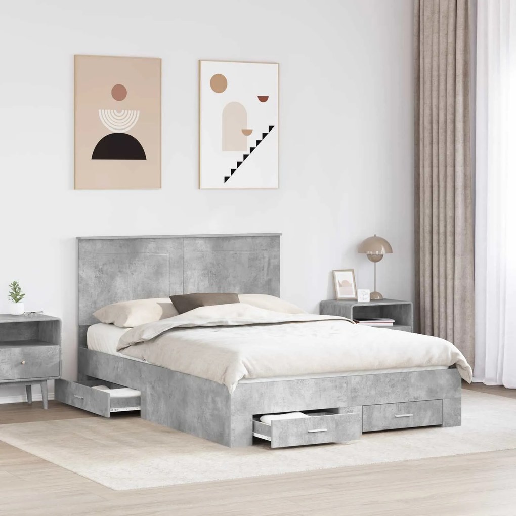 Rám postele s čelo Betonově šedá 160 x 200 cm Kompozitní dřevo 3409627