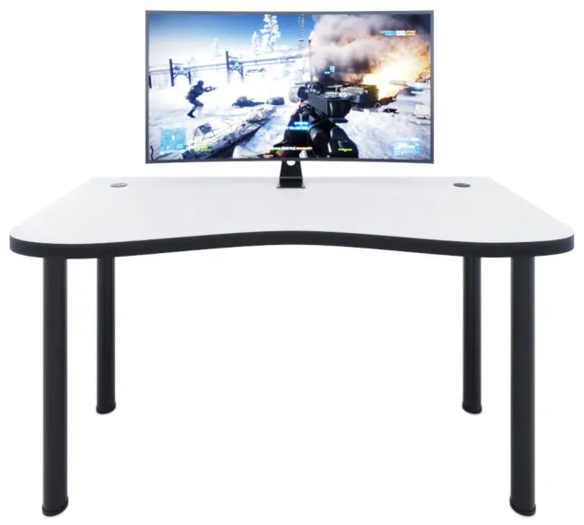 Počítačový herní stůl Y1, 135x73-76x65, bílá/černé nohy + USB HUB