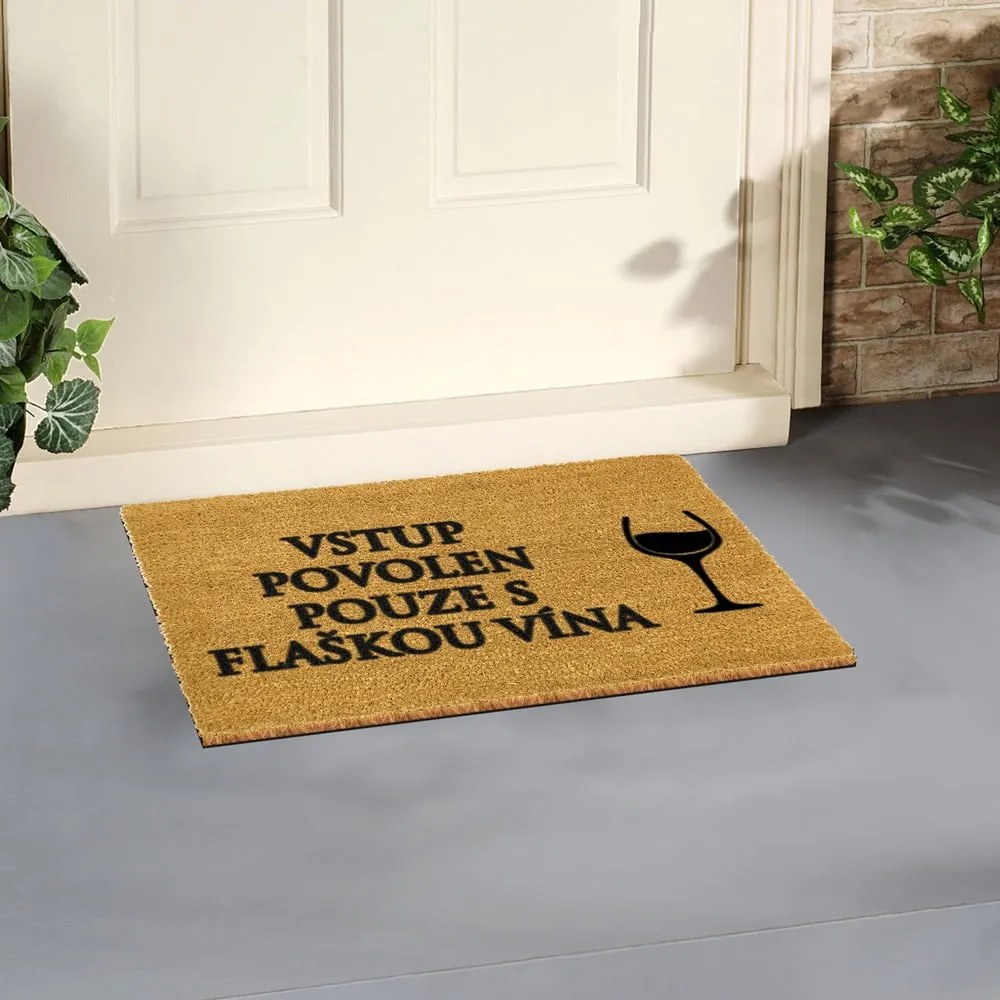 Rohožka z přírodního kokosového vlákna Artsy Doormats Flaška Vína, 40 x 60 cm