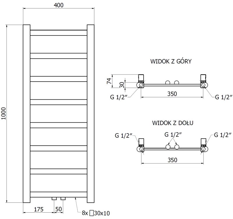 Mexen Bolt, topné těleso 1000 x 400 mm, 228 W, spodní a středové, antracitová, W126-1000-400-00-66