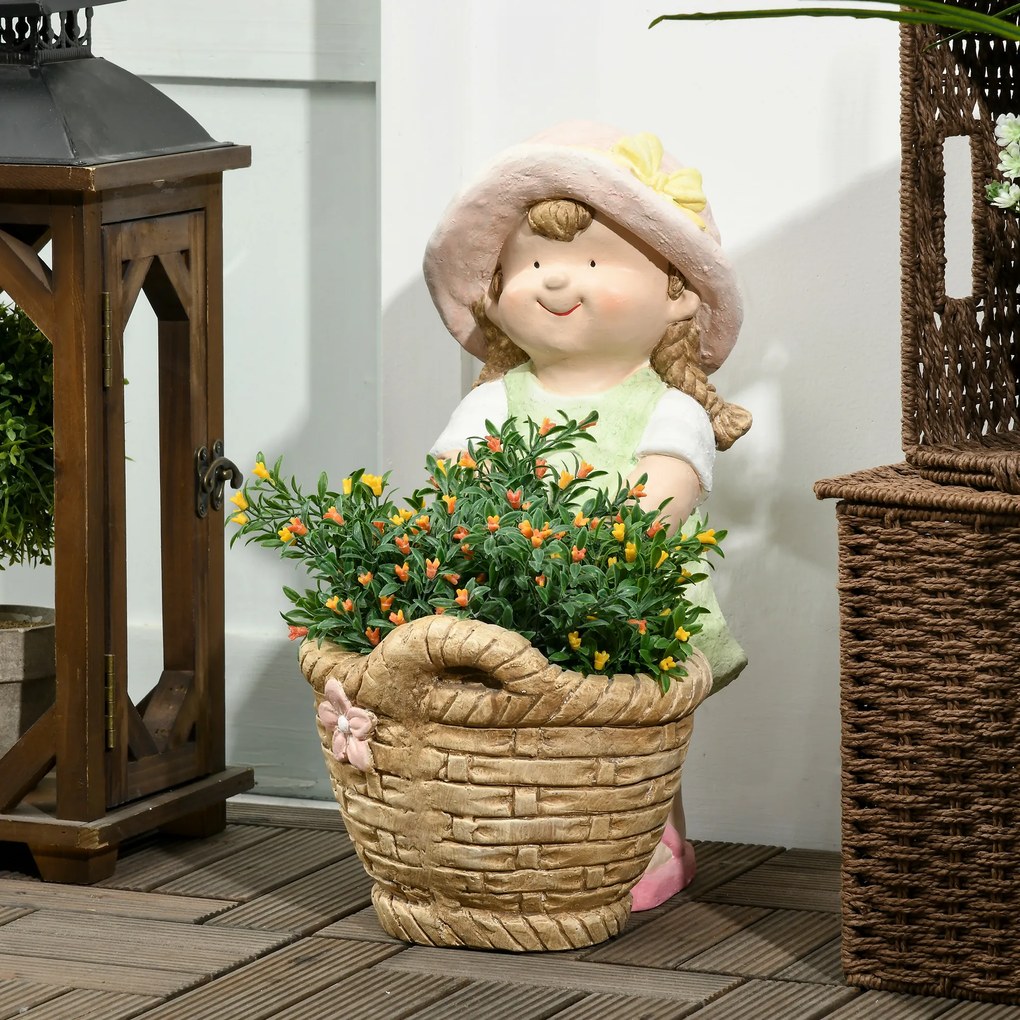 Outsunny dekorativní postavičky do obývacího pokoje, dívka s květináčem, 20x30x40cm, oxid hořečnatý, odolný proti povětrnostním vlivům, domácí dekora…