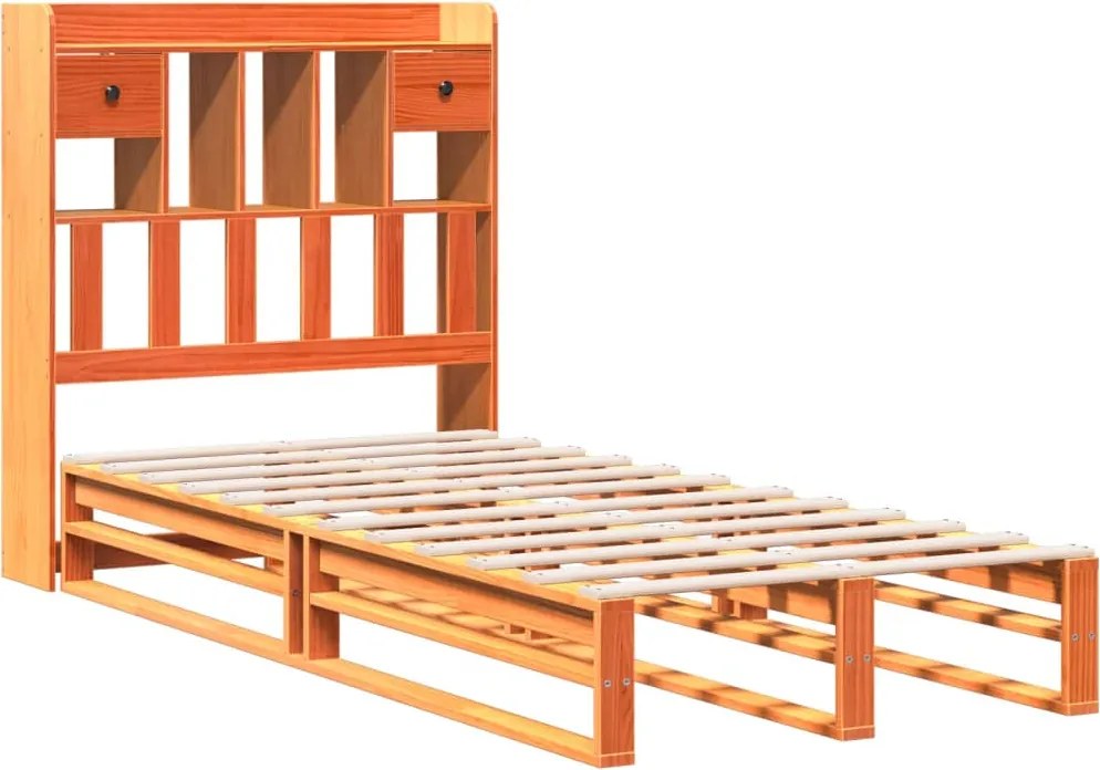 Postel s knihovnou bez matrace hnědá 100x200 cm masiv borovice 3323955