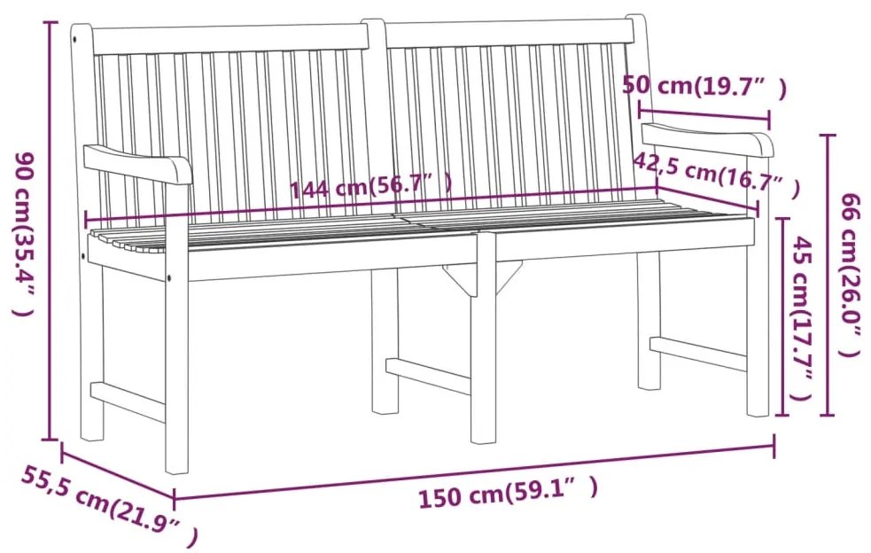 Zahradní lavice 150 cm masivní akáciové dřevo,  316611