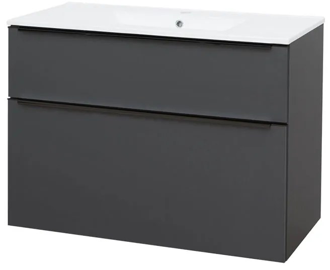 Mereo Mereo, Mailo, koupelnová skříňka s keramickým umyvadlem 101 cm, černé madlo, CN532B