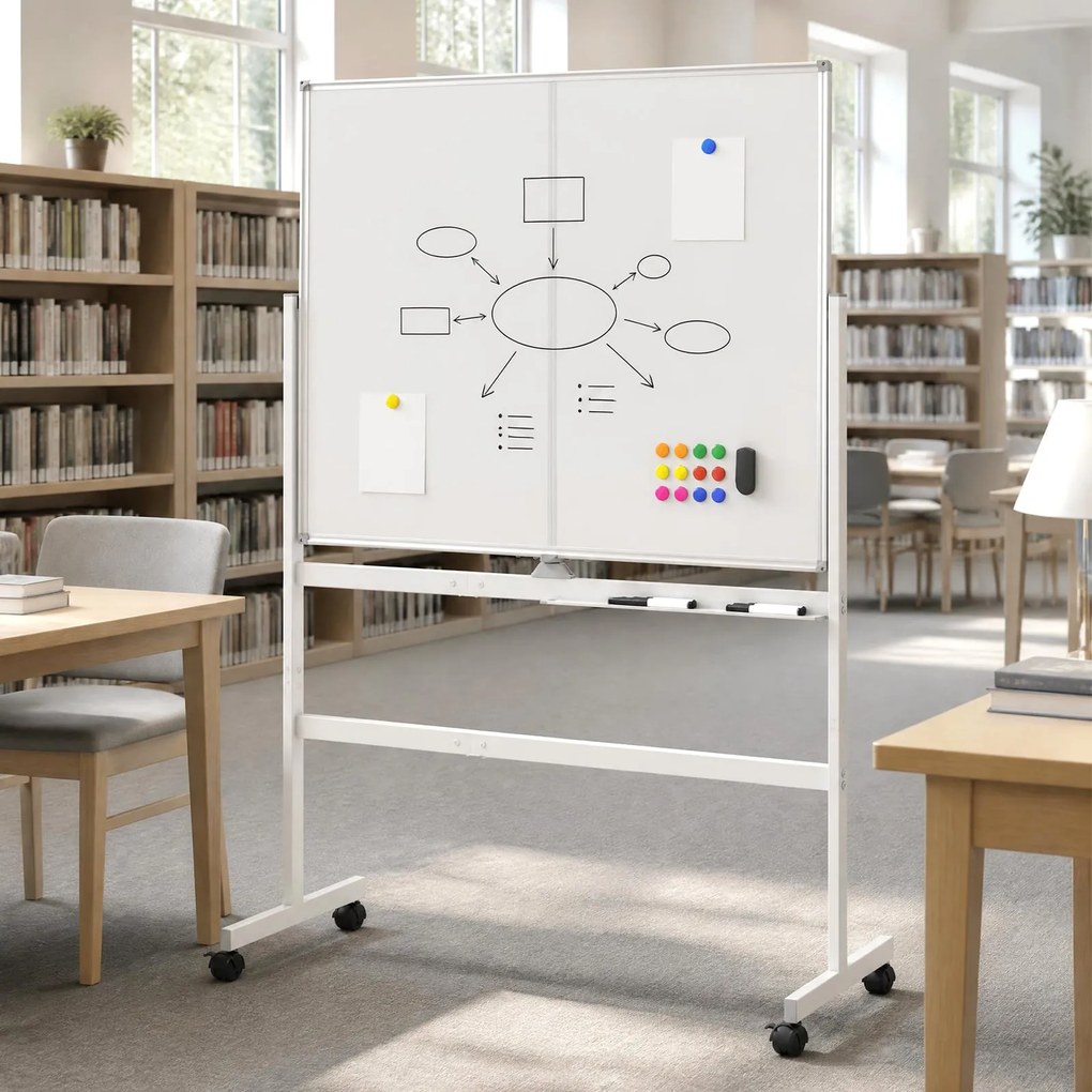Costway Oboustranná magnetická tabule 120 × 90 cm na stojanu, bílá